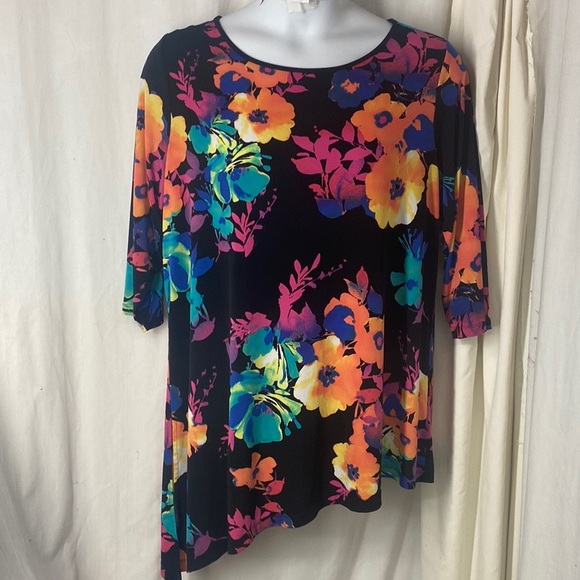 Susan Graver | Tops | Susan Graver Printed Liquid Knit Asymmetrical Hem ...